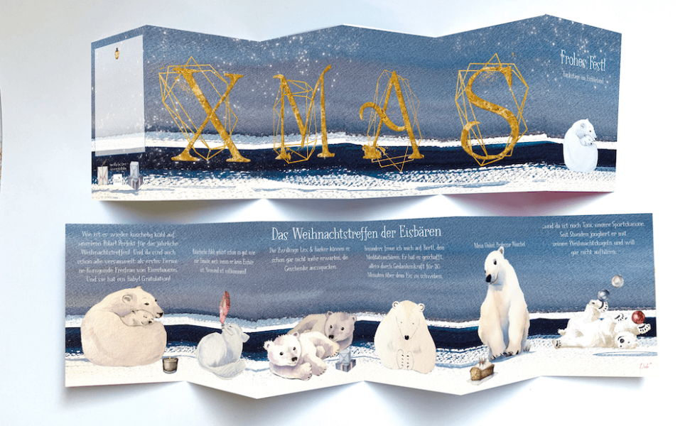 Aquarell: Eisbär-Weihnachtskarte im Leporello-Format • Creative - Club